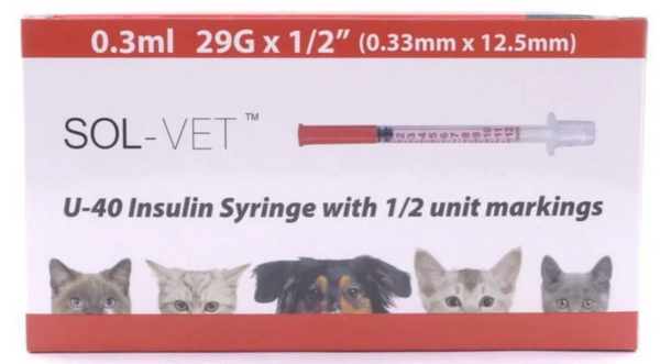 SOL-VET U-40 0.3ml 29G x 1/2" Insulin Syringes with 1/2 unit marking x ...